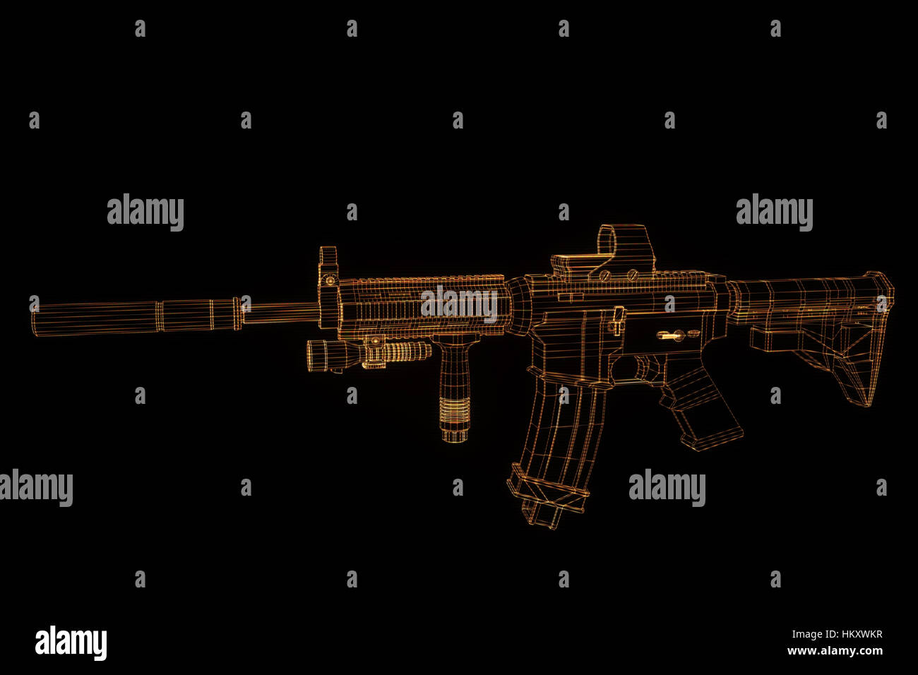 Gun Weapon Hologram Wireframe in Motion. Nice 3D Rendering Stock Photo ...