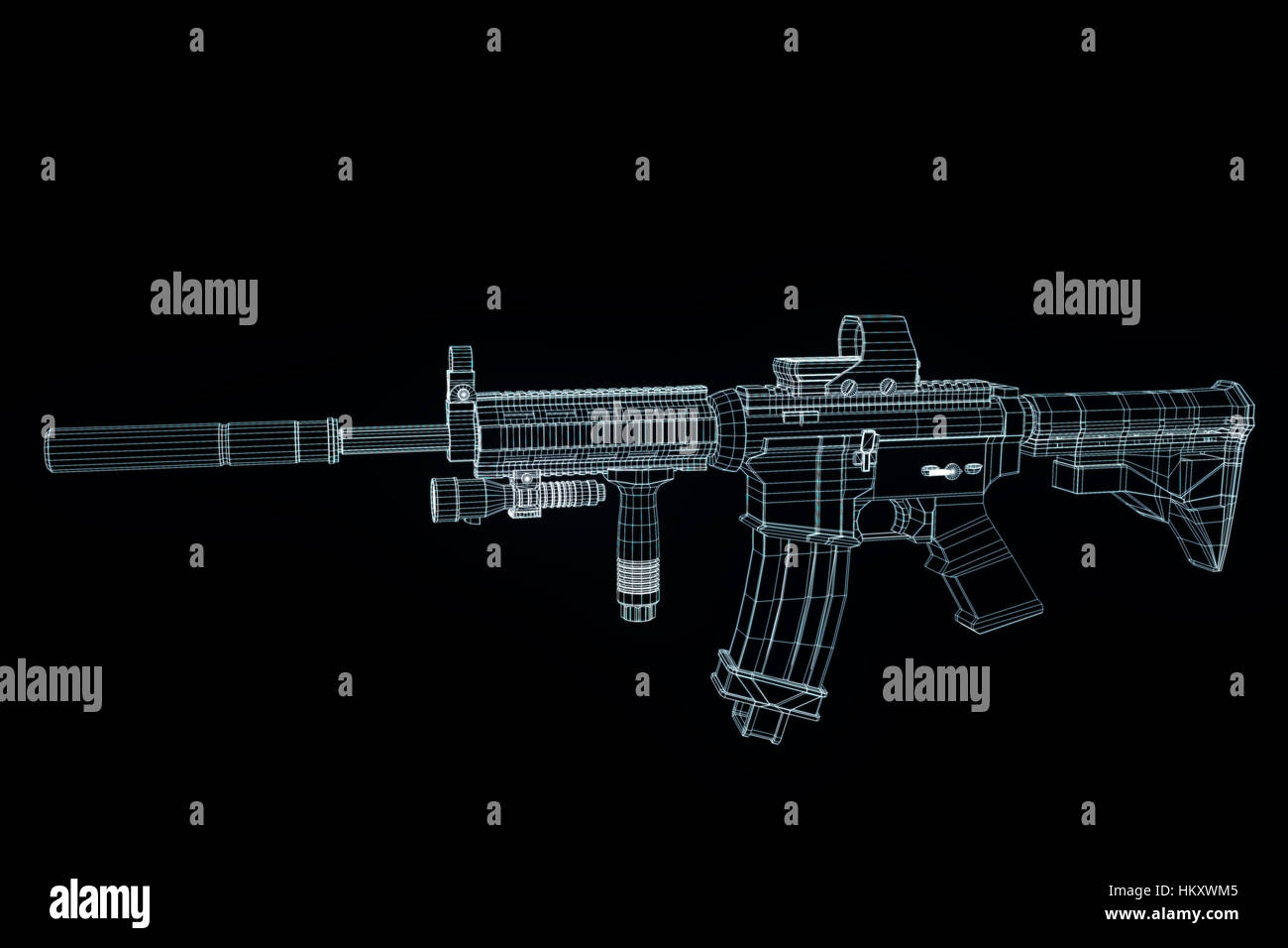 Gun Weapon Hologram Wireframe in Motion. Nice 3D Rendering Stock Photo ...