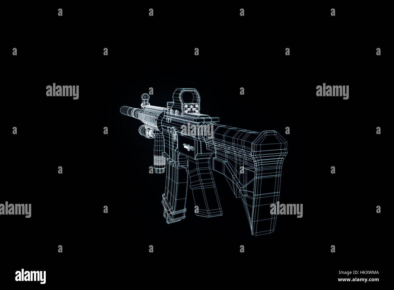 Gun Weapon Hologram Wireframe in Motion. Nice 3D Rendering Stock Photo ...