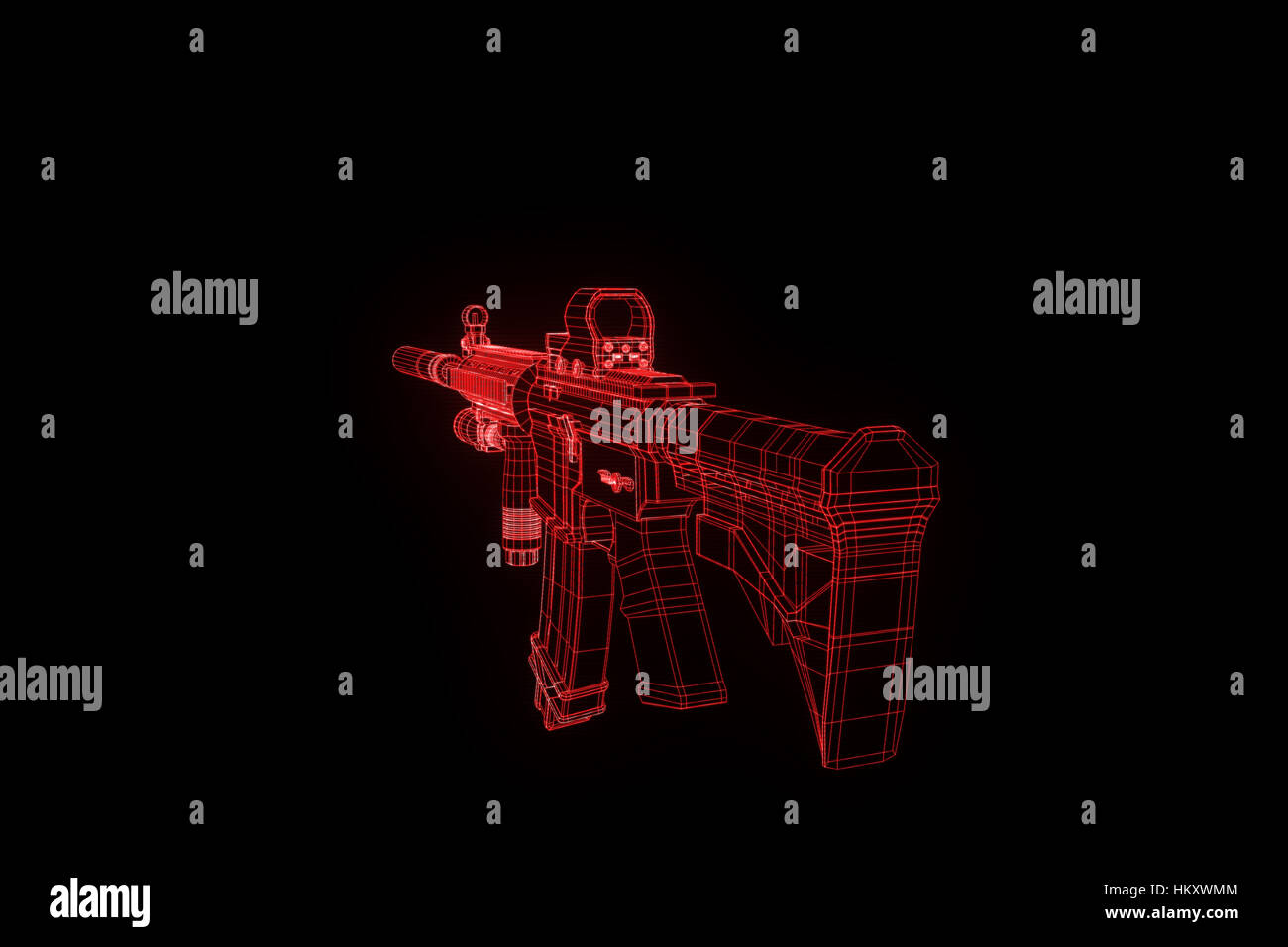Gun Weapon Hologram Wireframe in Motion. Nice 3D Rendering Stock Photo ...