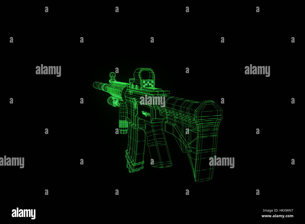 Gun Weapon Hologram Wireframe in Motion. Nice 3D Rendering Stock Photo ...
