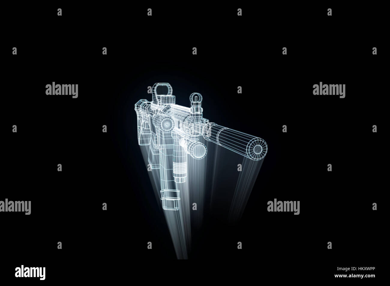 Gun Weapon Hologram Wireframe in Motion. Nice 3D Rendering Stock Photo ...