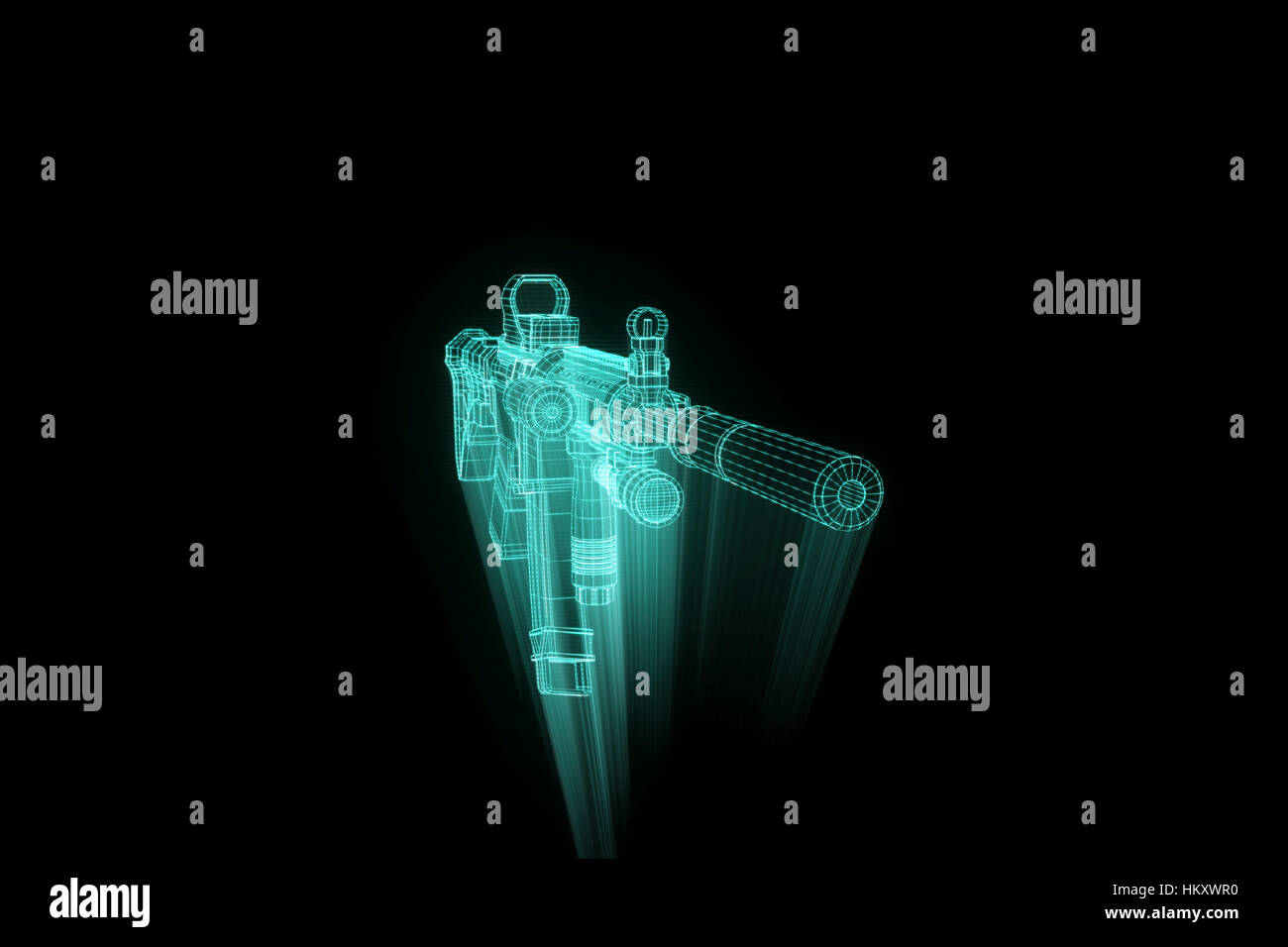 Gun Weapon Hologram Wireframe in Motion. Nice 3D Rendering Stock Photo ...