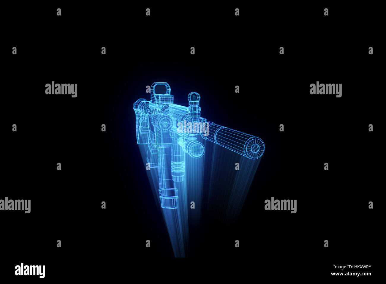 Gun Weapon Hologram Wireframe in Motion. Nice 3D Rendering Stock Photo ...