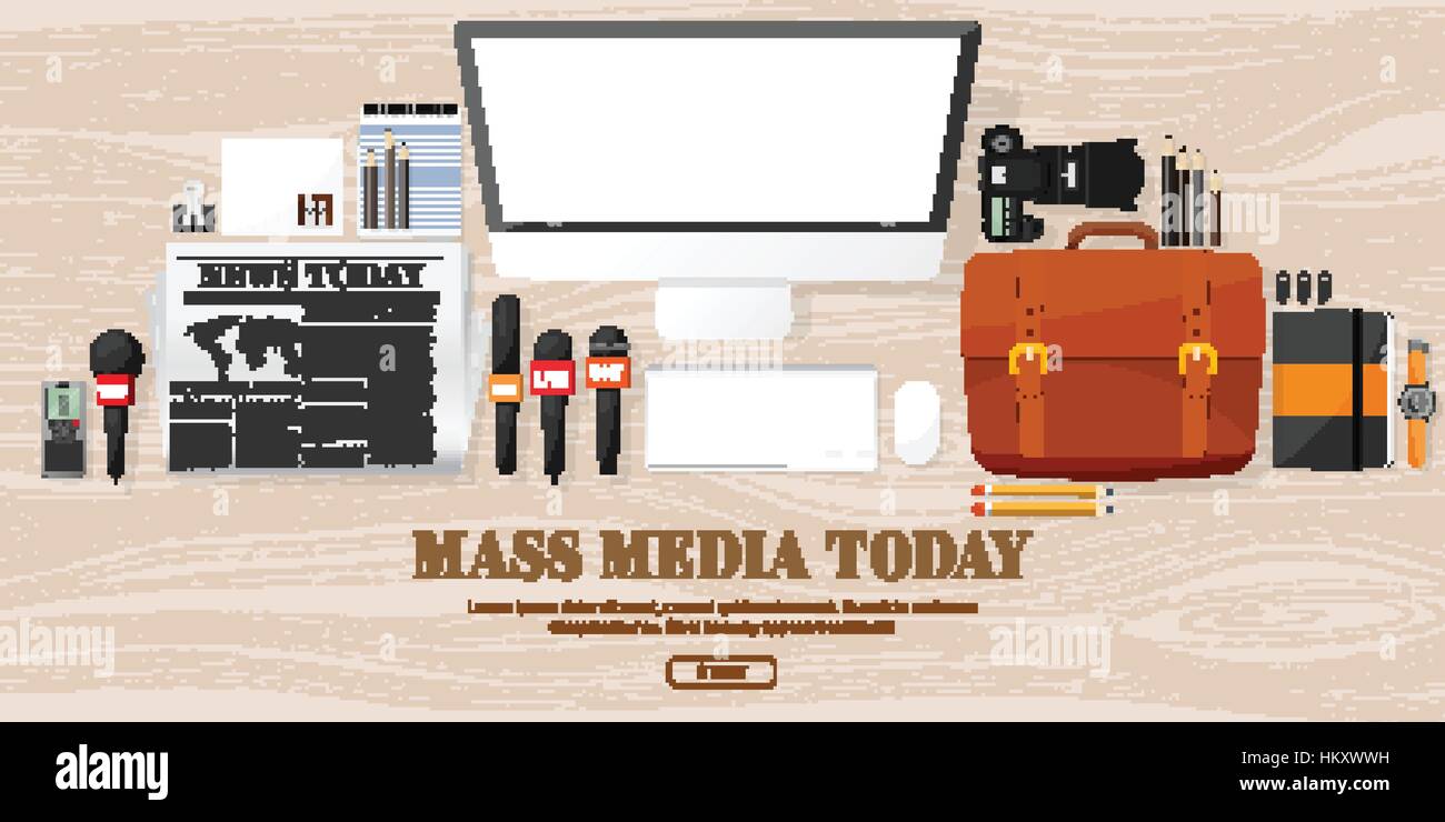 Mass media background in a flat style.Press conference with ...