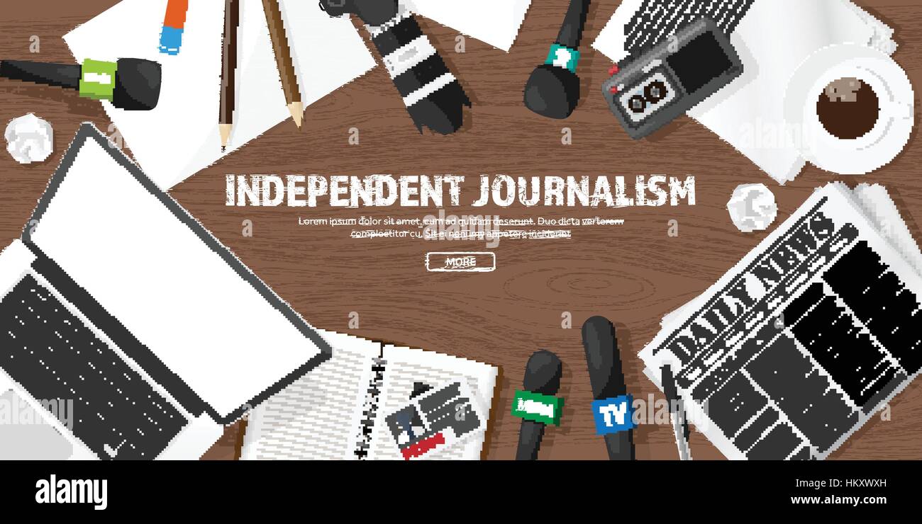 Mass media background in a flat style.Press conference with ...