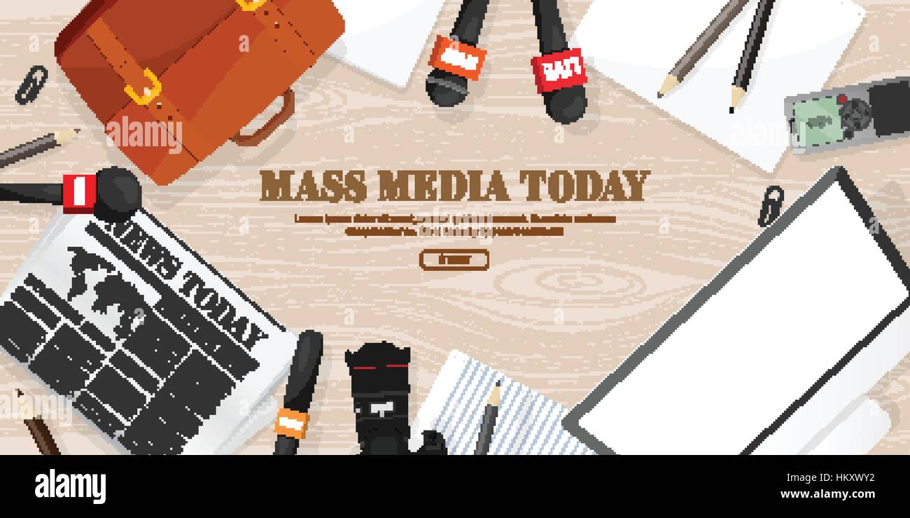 Mass media background in a flat style.Press conference with ...