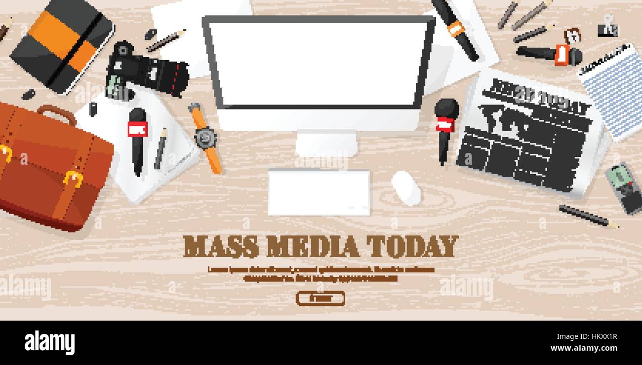 Mass media background in a flat style.Press conference with ...