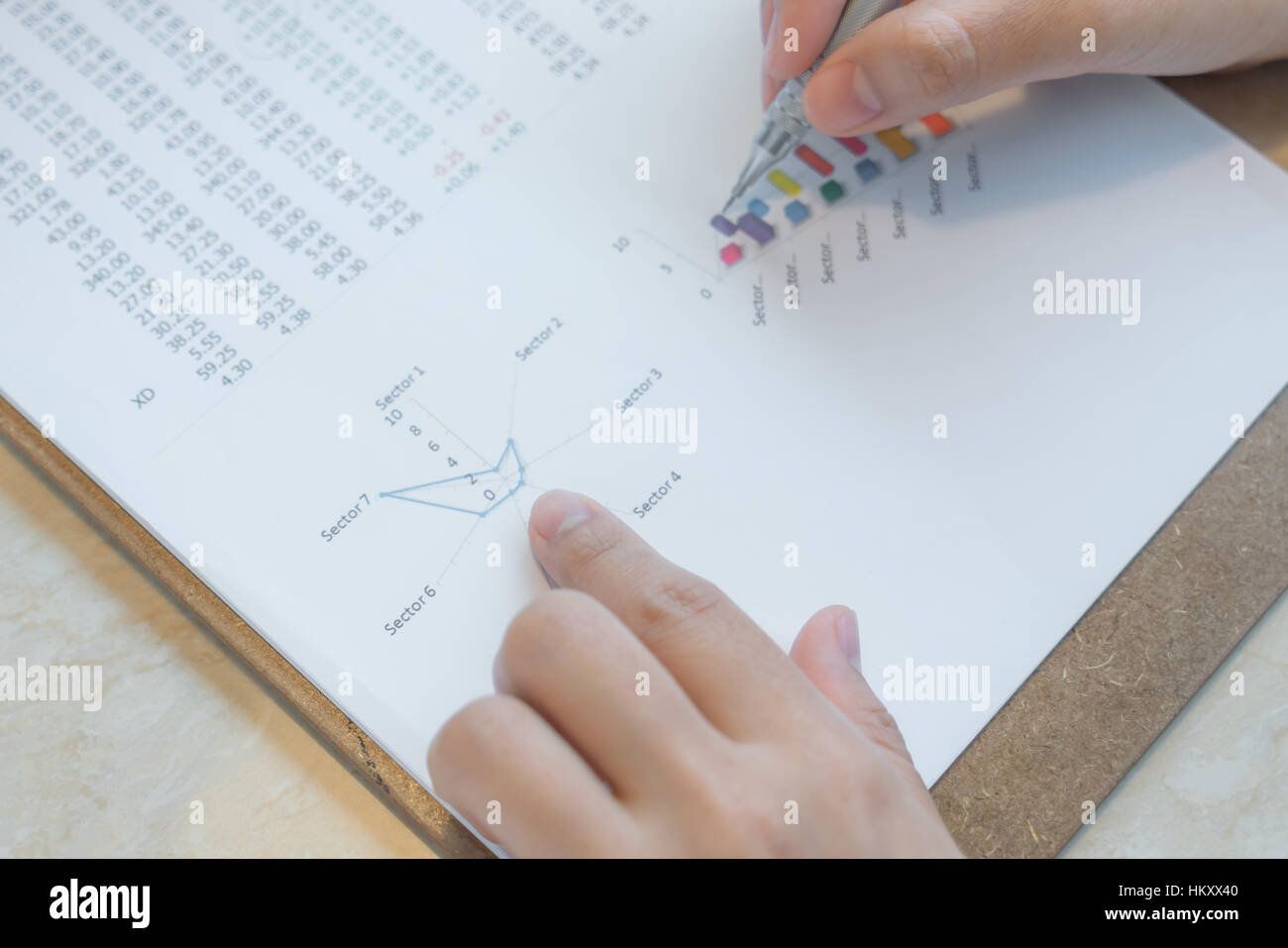 Hand write on Various financial charts on the table Stock Photo - Alamy