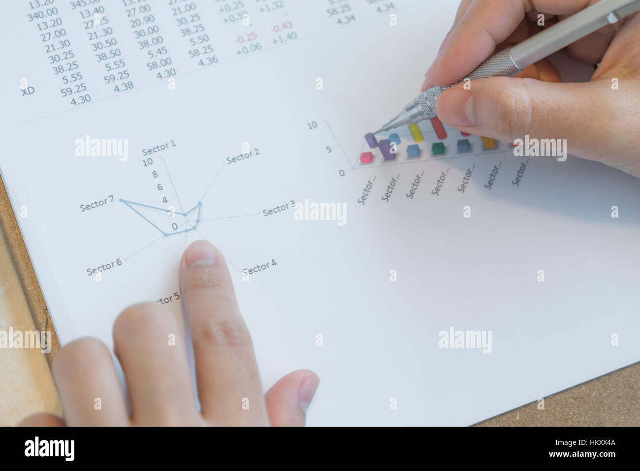 Hand write on Various financial charts on the table Stock Photo - Alamy