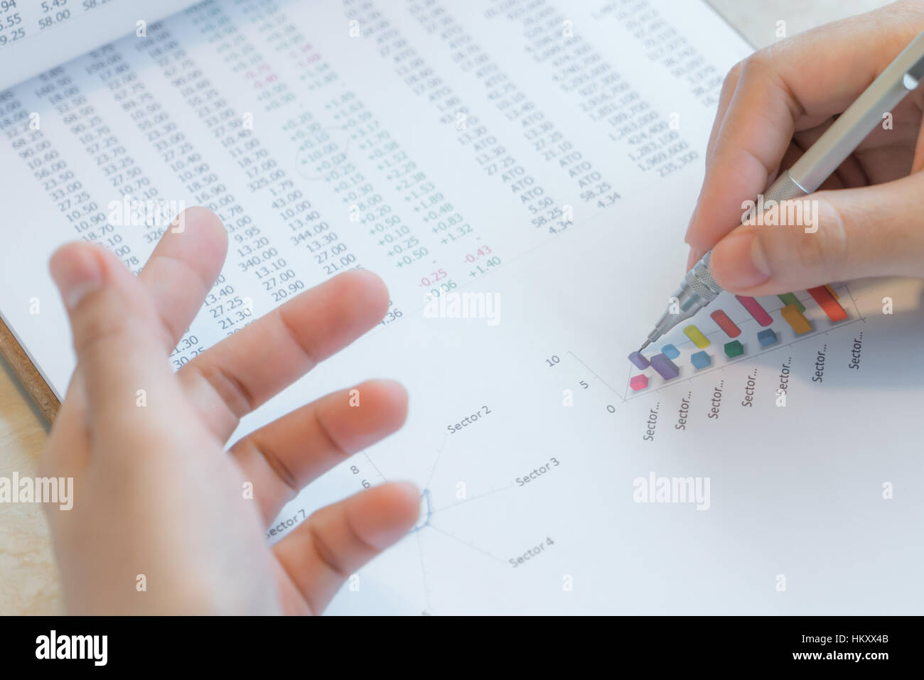 Hand write on Various financial charts on the table Stock Photo - Alamy