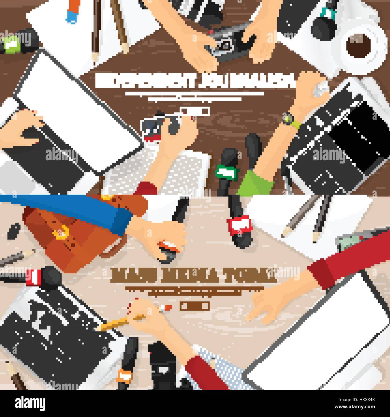 Mass media background in a flat style.Press conference with ...