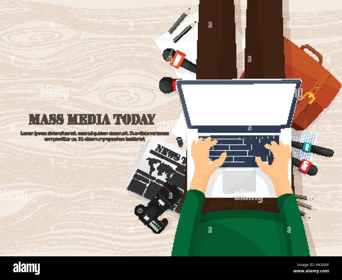 Mass media background in a flat style.Press conference with ...