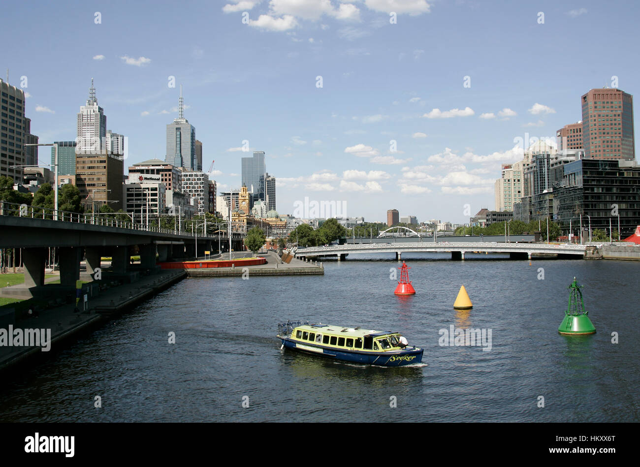 Sightseeing boat on the Yarra River with the Princess Bridge in the ...