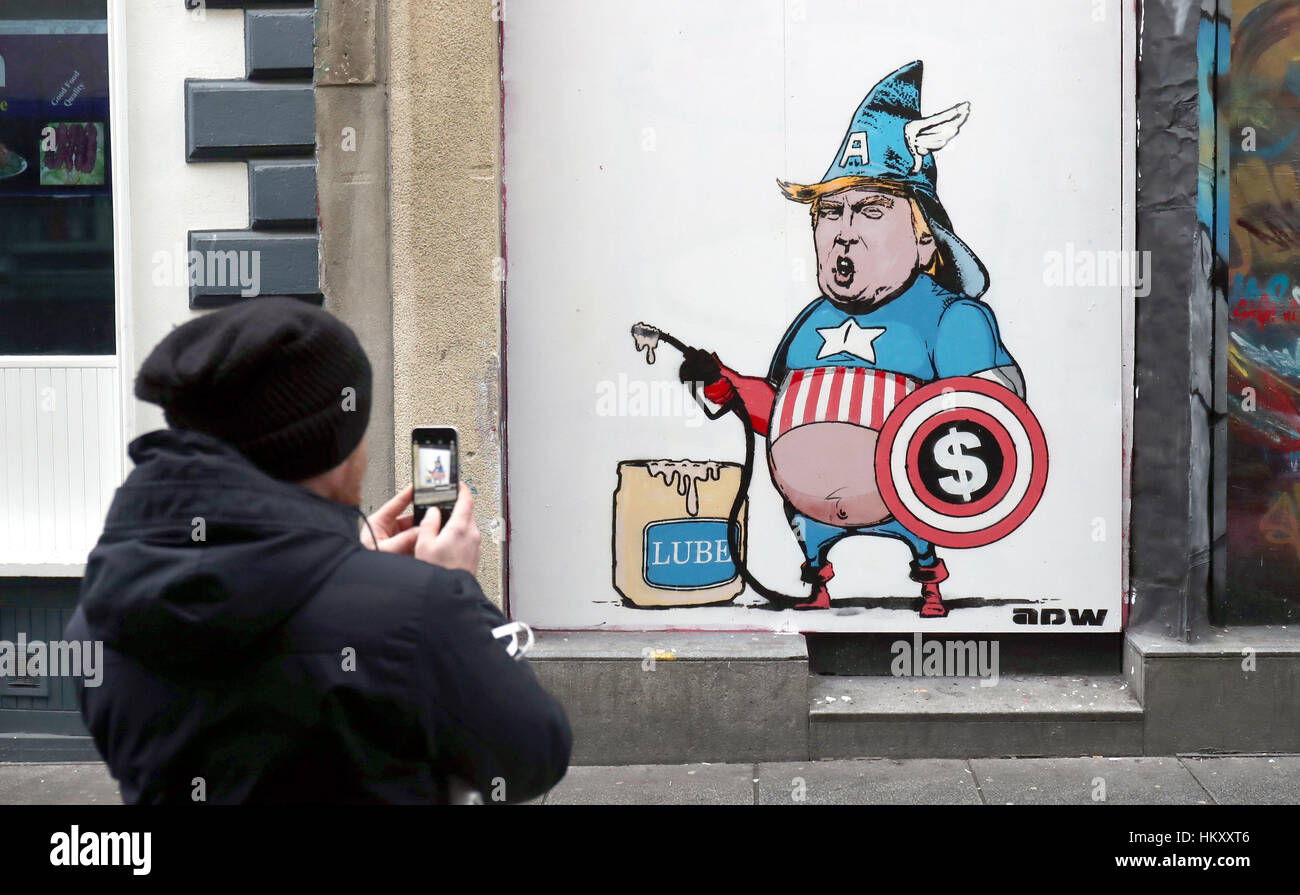 A mural lampooning US President Donald Trump in Dublin's Temple Bar by ...