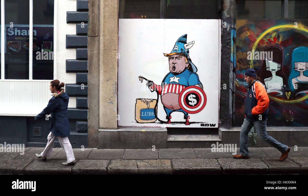 A mural lampooning US President Donald Trump in Dublin's Temple Bar by ...