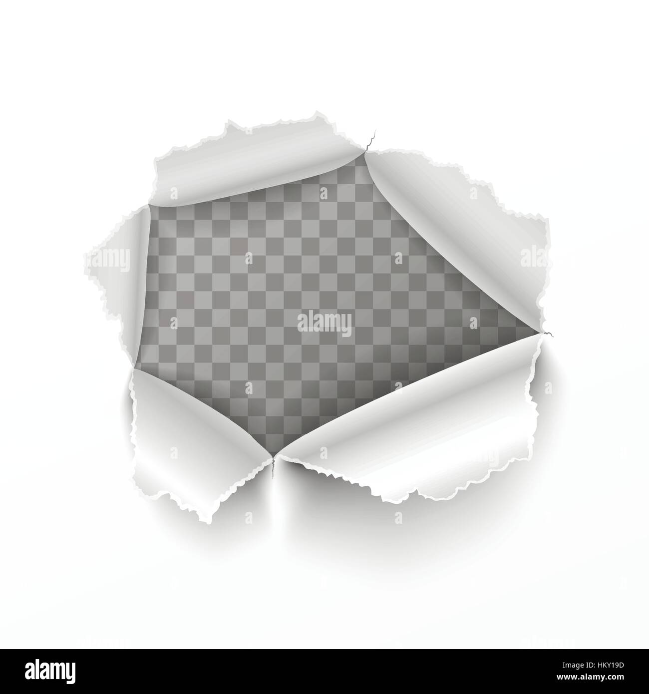 Torn hole in white sheet of paper on transparent background Stock ...