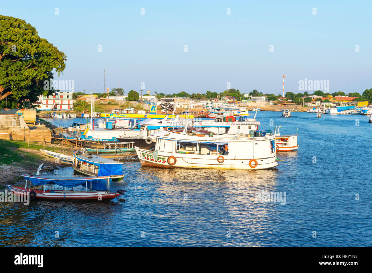 Traditional wood boats in the Parintins harbour, Parintins, Amazona ...