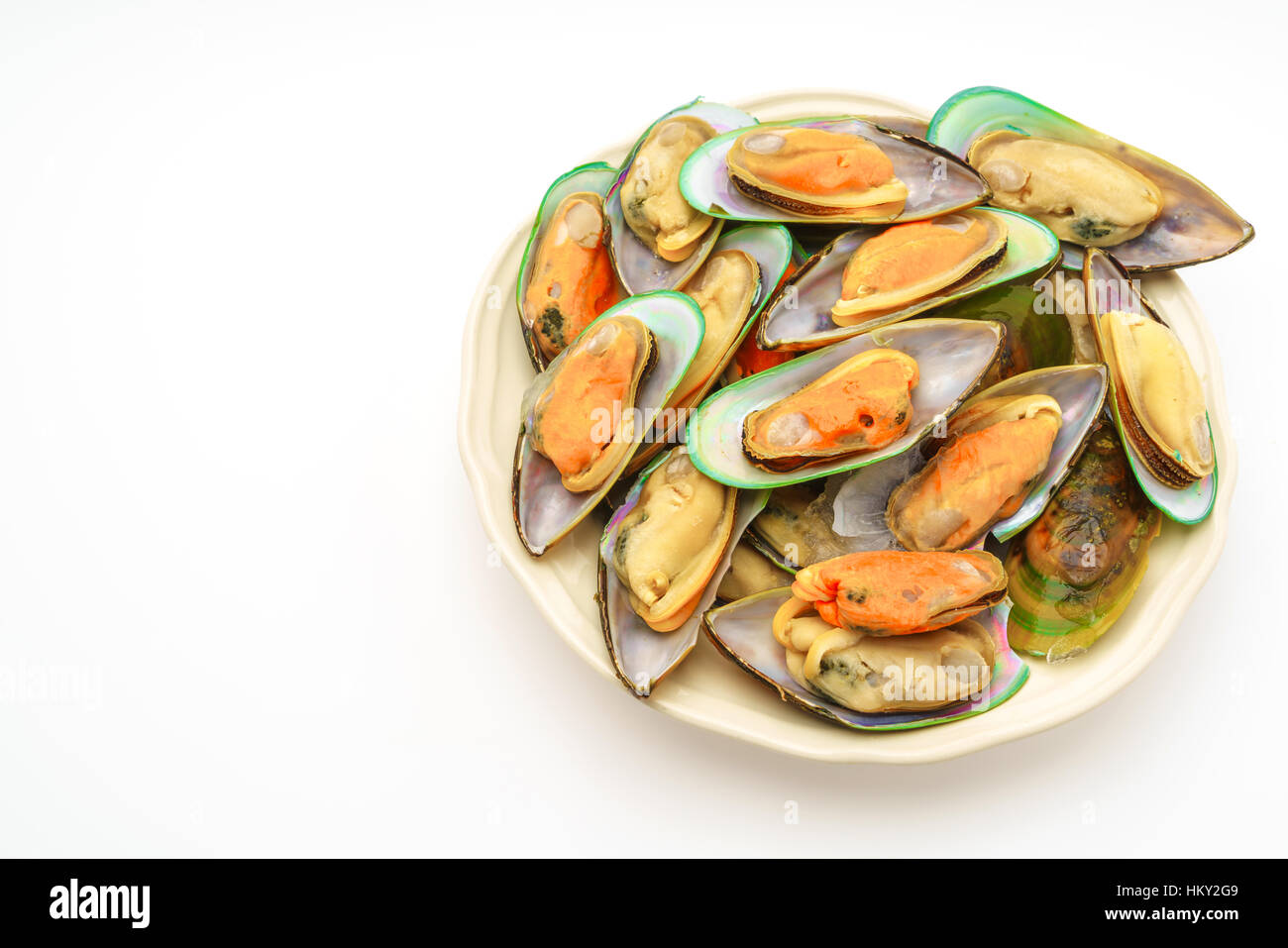 Fresh mussel on white background Stock Photo - Alamy
