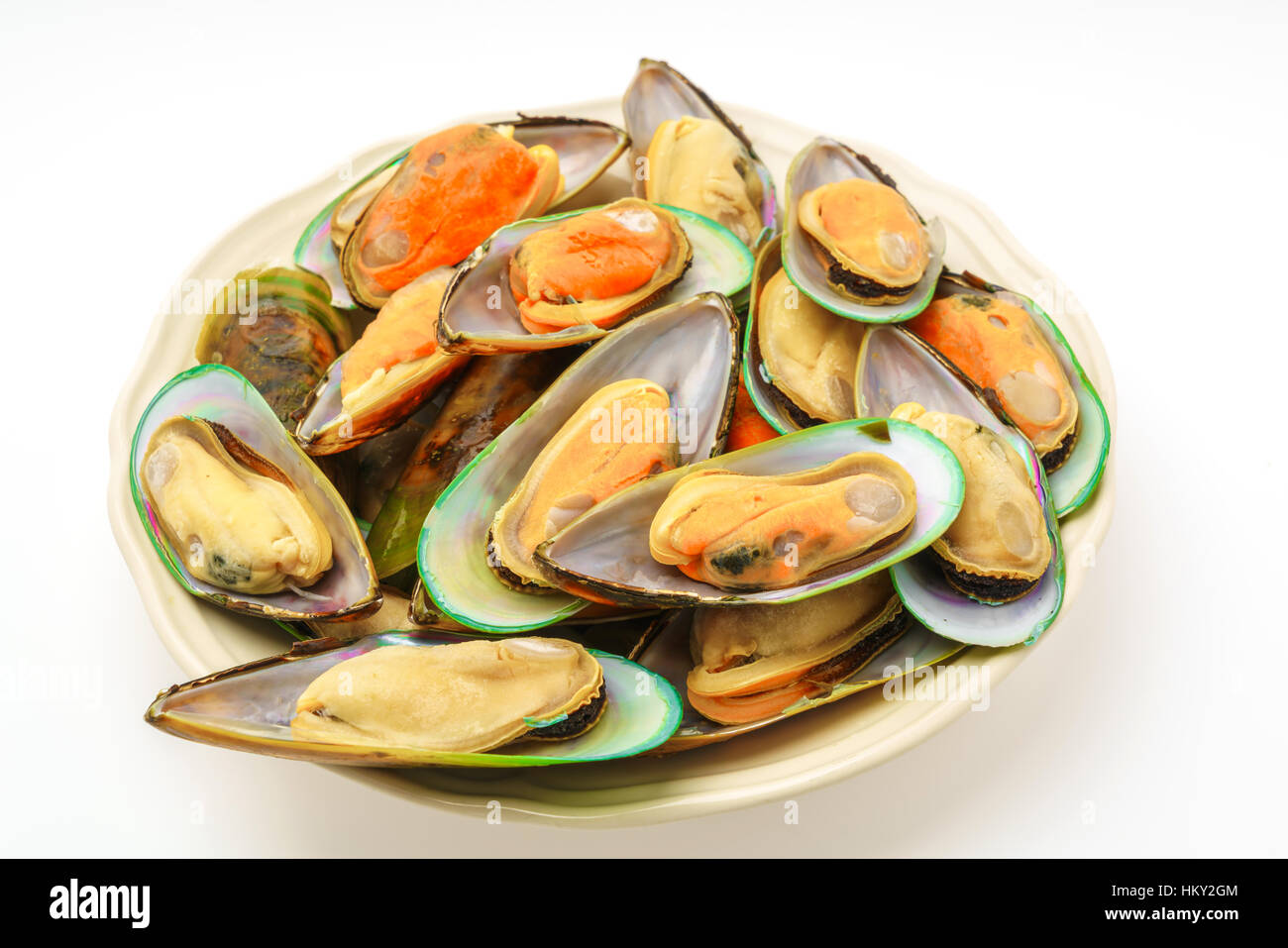 Fresh mussel on white background Stock Photo - Alamy