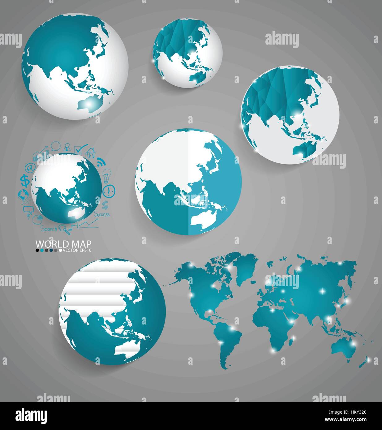 Modern globes and world map, vector illustration Stock Vector Image ...