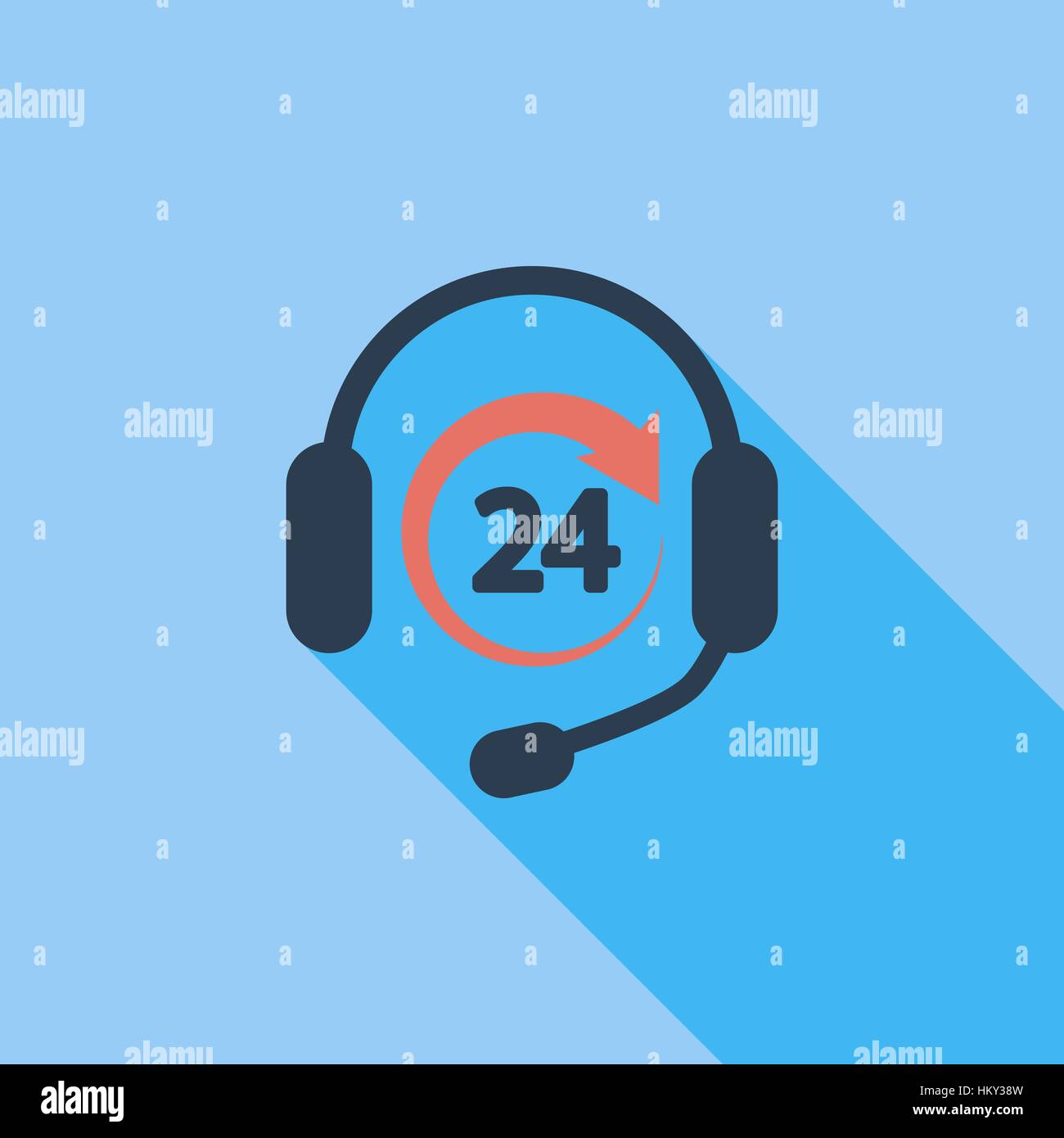 Support 24 hours icon. Flat vector related icon with long shadow for ...