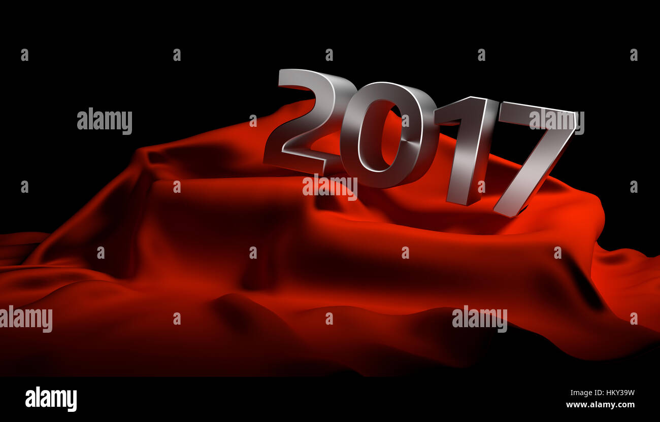 Chrome numbers 2017 on the red luxury satin Stock Photo - Alamy