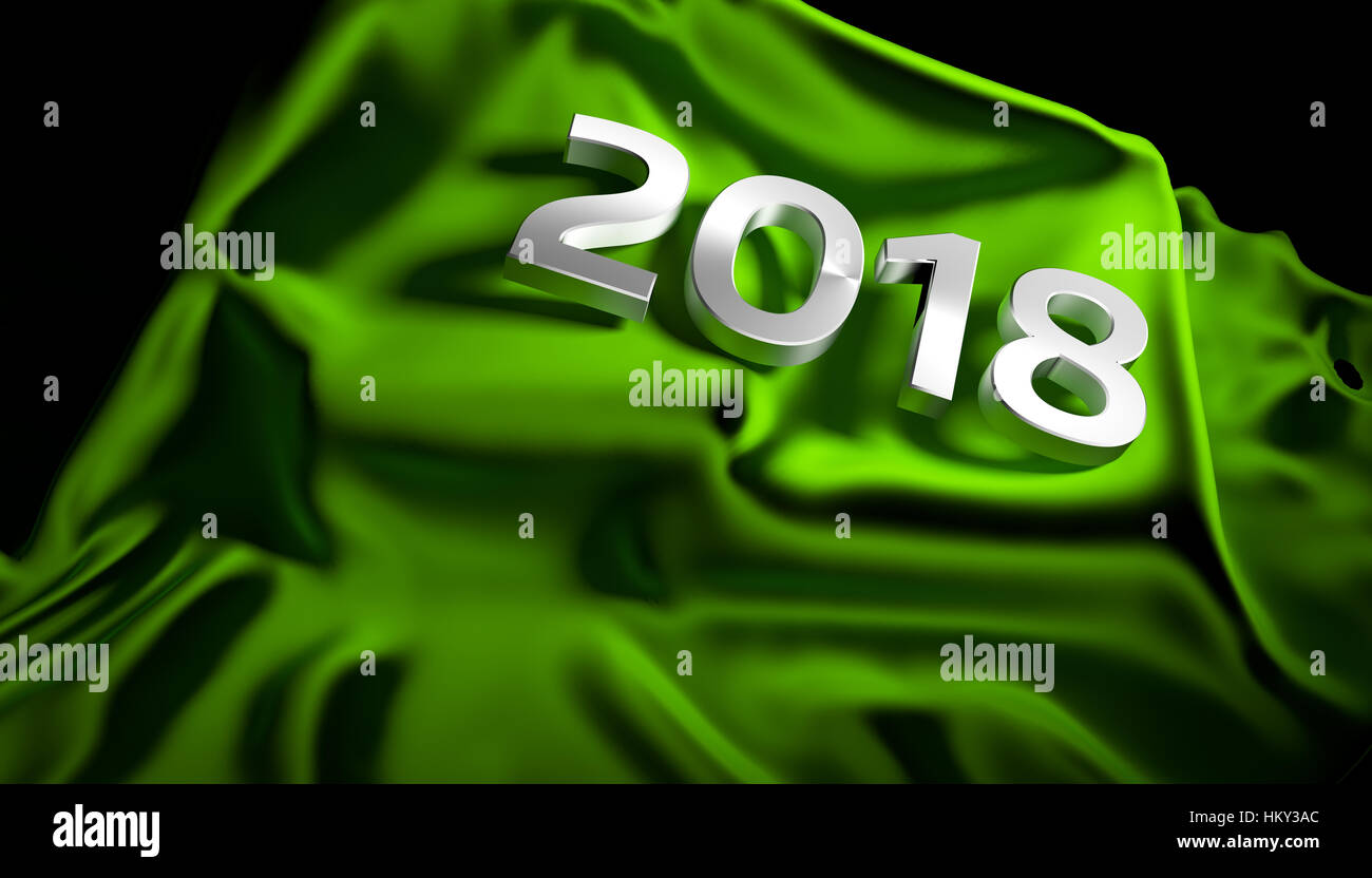 Chrome numbers 2018 on the green luxury satin Stock Photo - Alamy