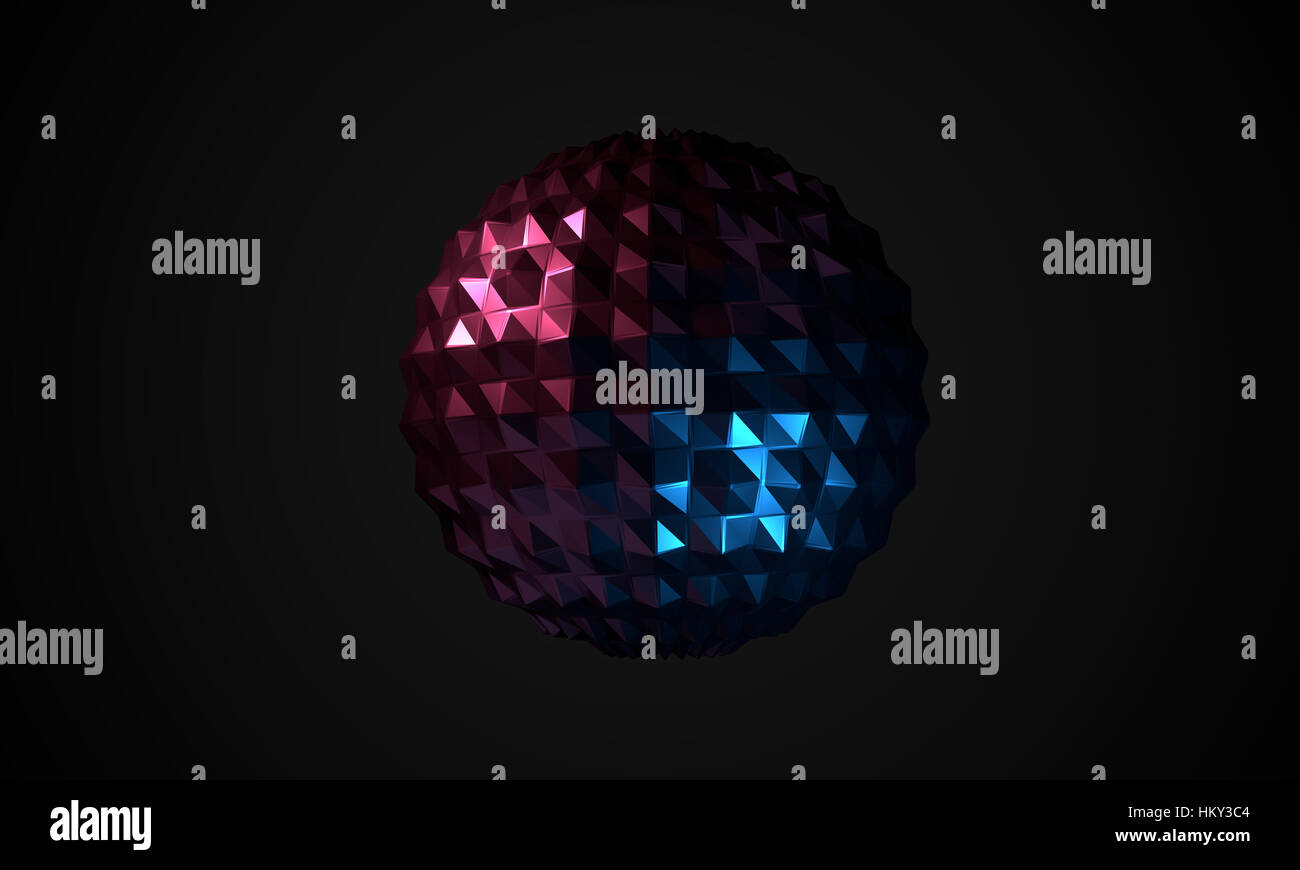 Dark background with abstract glossy shape as low poly ball. 3D redner ...