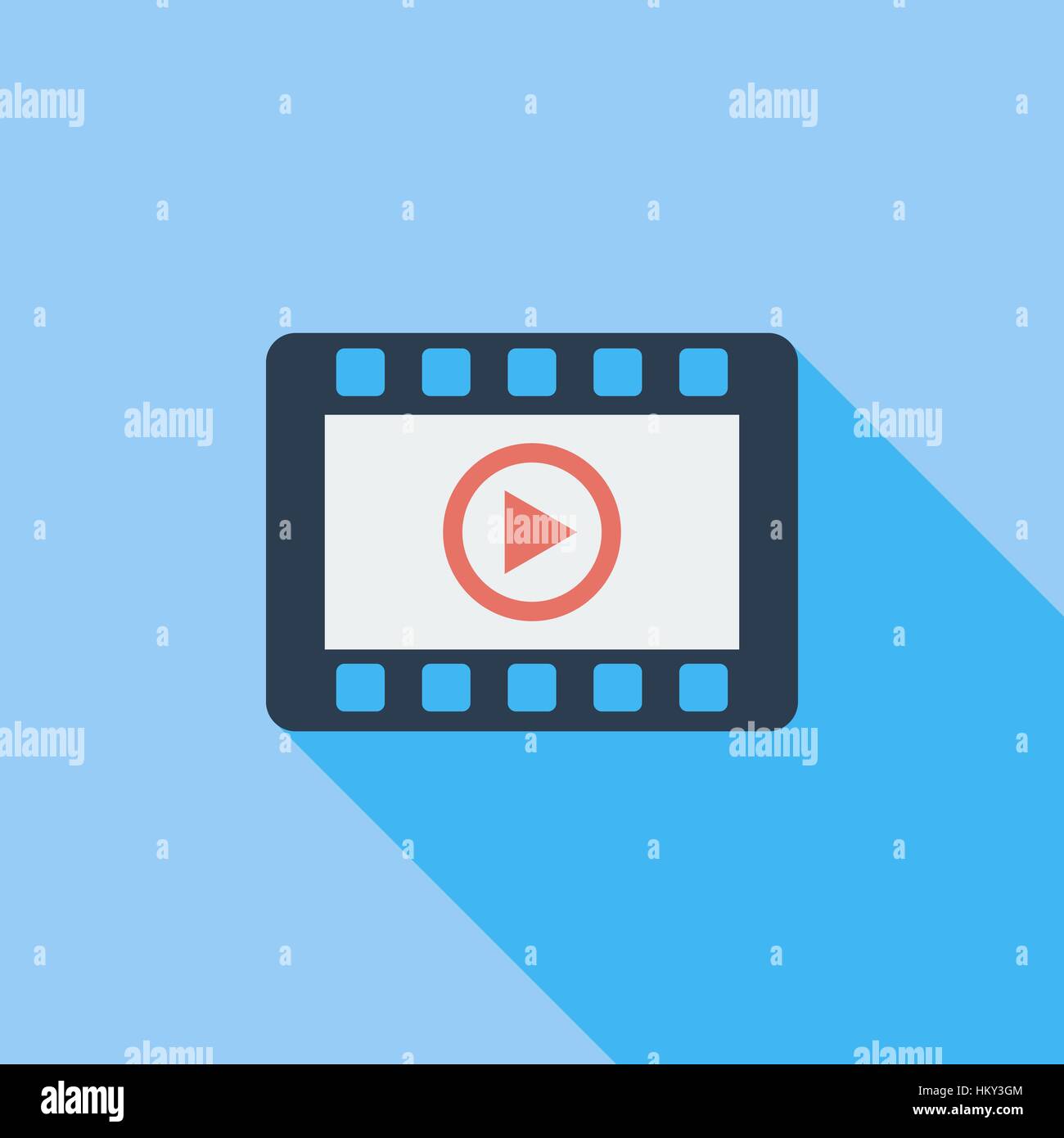 Video player icon. Flat vector related icon with long shadow for web ...