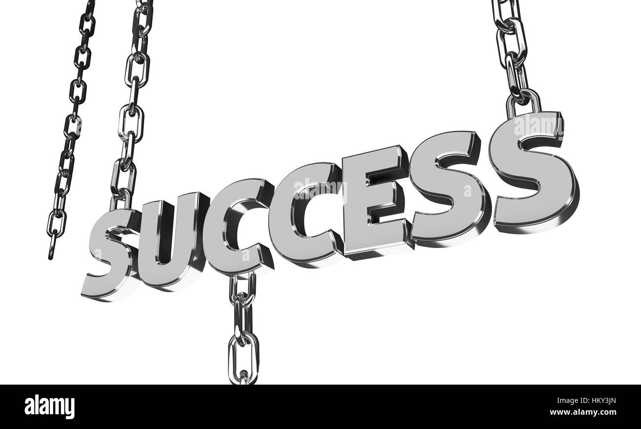 Word Success is hanging on the chrome chains. 3D render image Stock ...