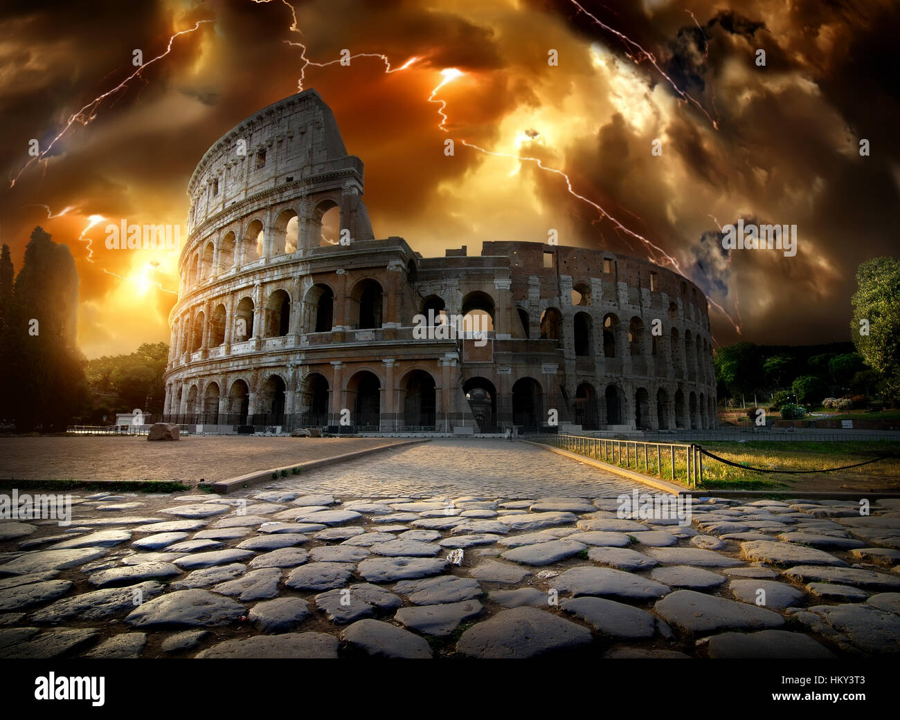 Thunderstorm with lightning over Colosseum in Rome, Italy Stock Photo ...
