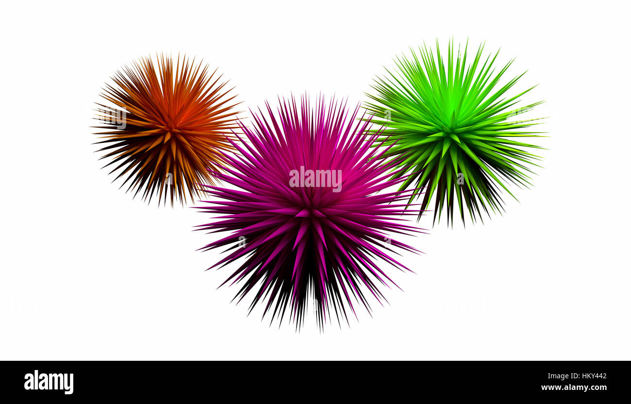 Three abstract 3D sharp objects isolated on the white background ...