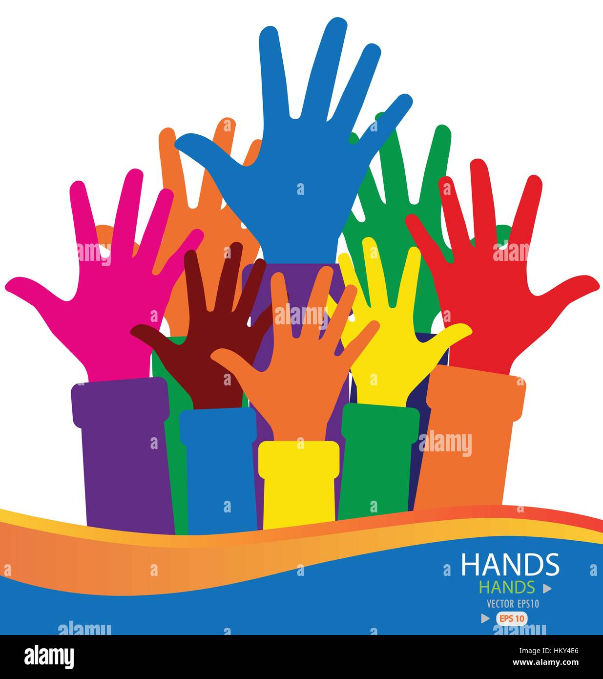 Colorful raised hands. Vector illustration Stock Vector Image & Art - Alamy