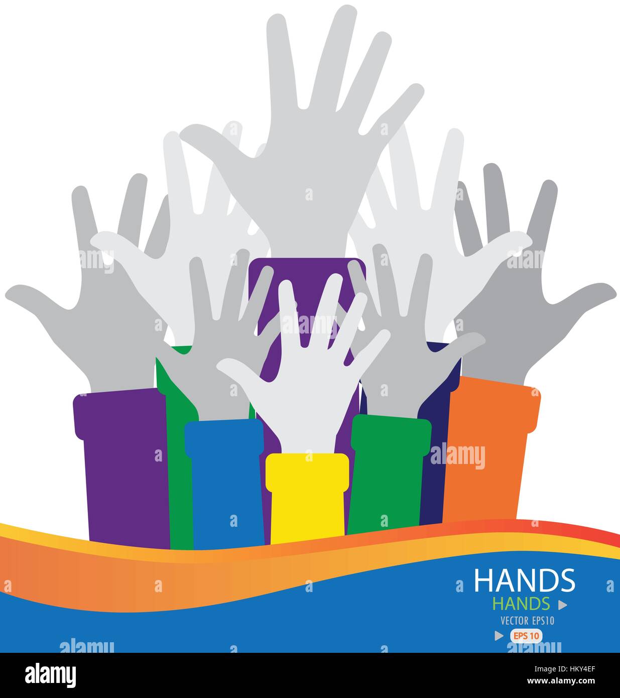 Colorful raised hands. Vector illustration Stock Vector Image & Art - Alamy
