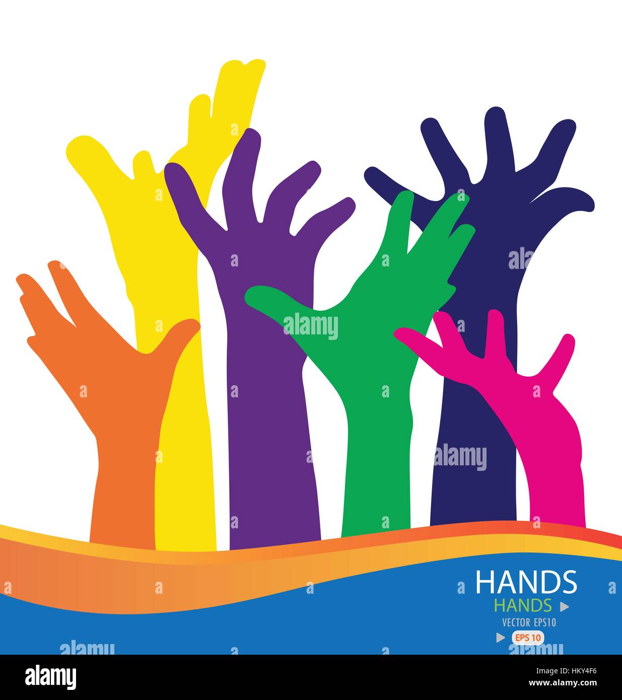 Colorful raised hands. Vector illustration Stock Vector Image & Art - Alamy
