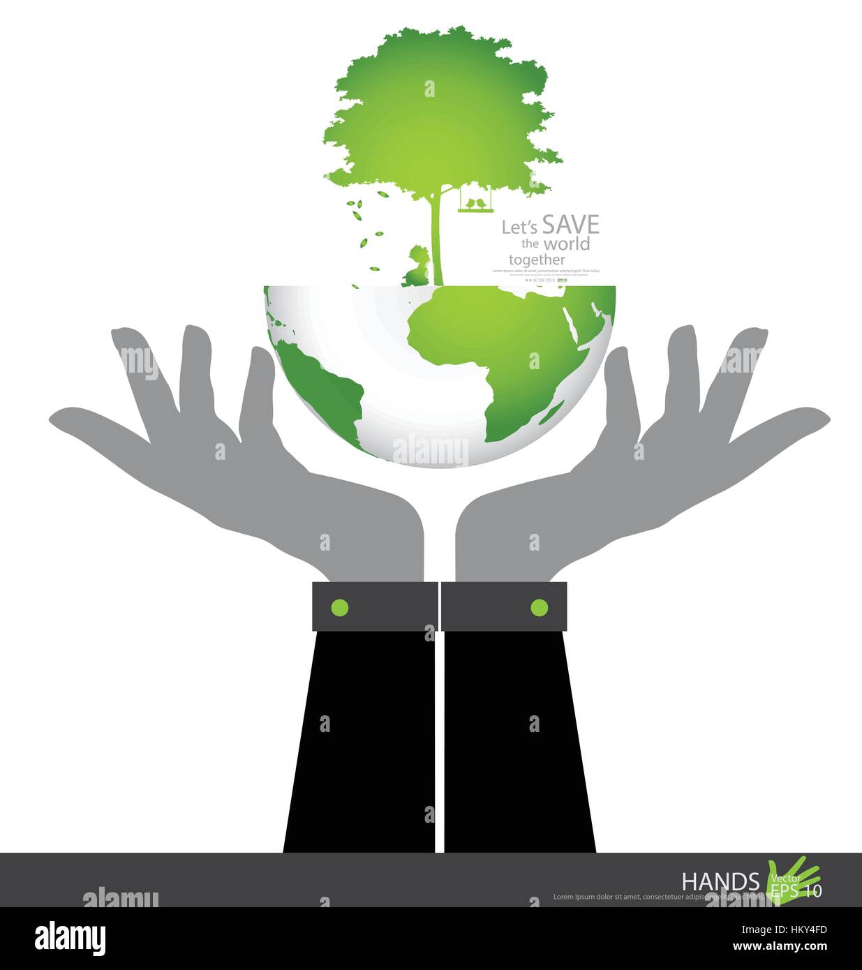 Save the world, Tree on a deforested globe and green globe. Vector ...