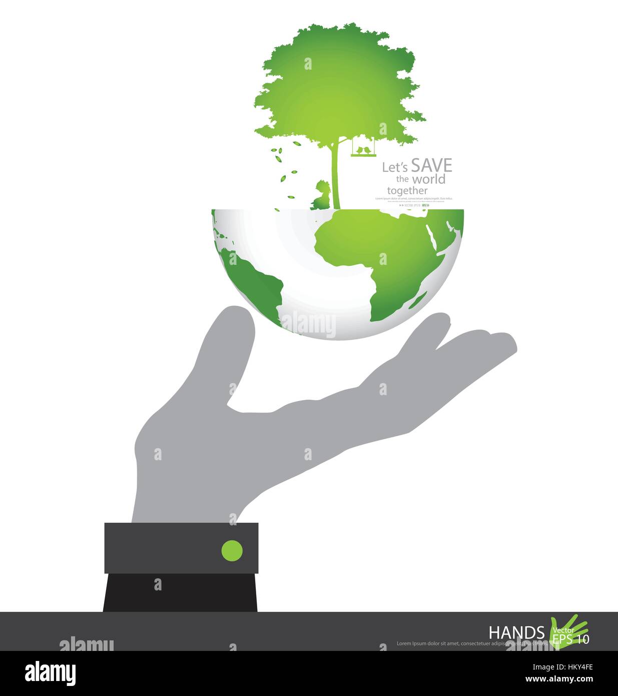 Save the world, Tree on a deforested globe and green globe. Vector ...