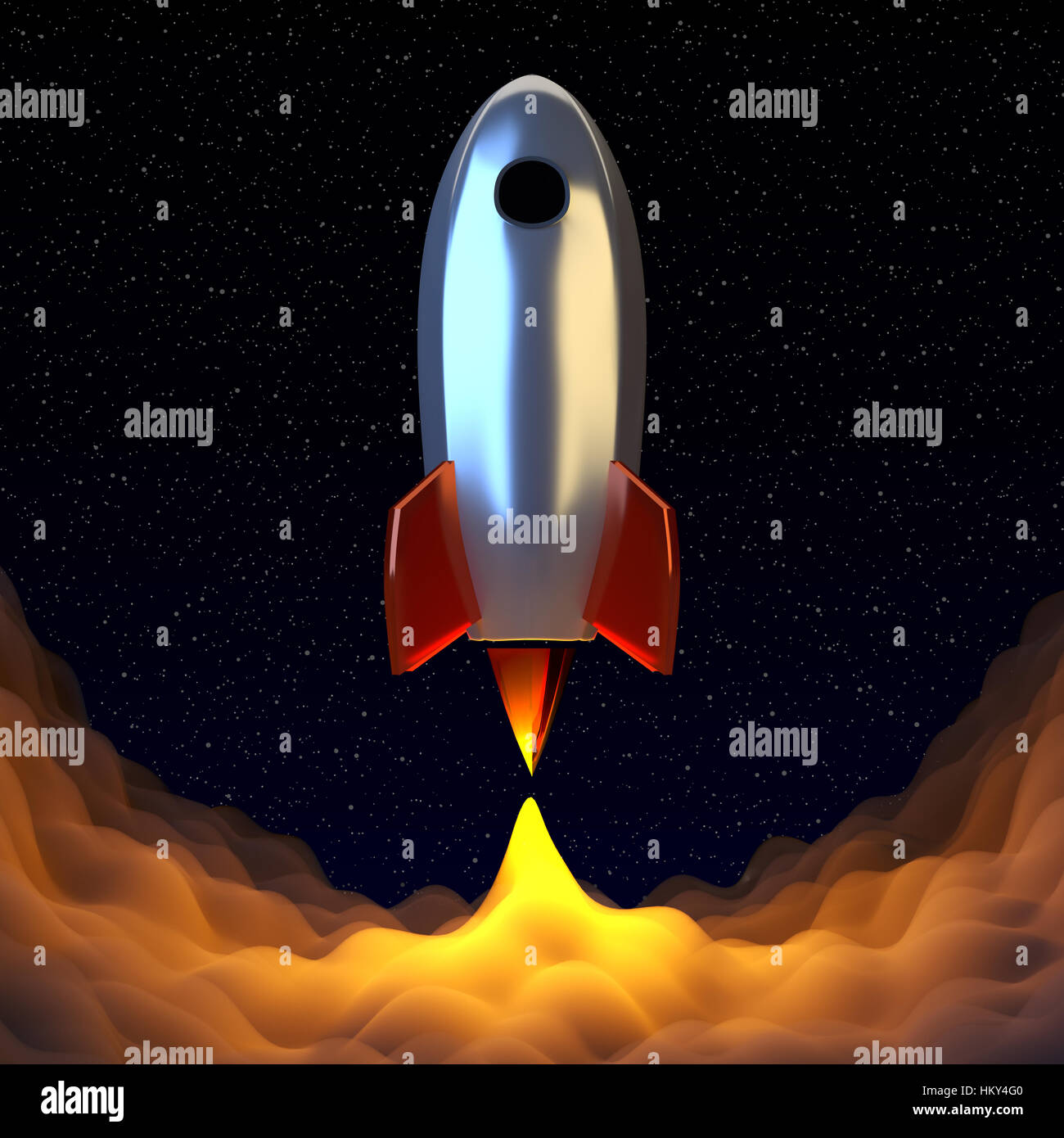 Space rocket srat to the universe journy. Shining smoke under the ...