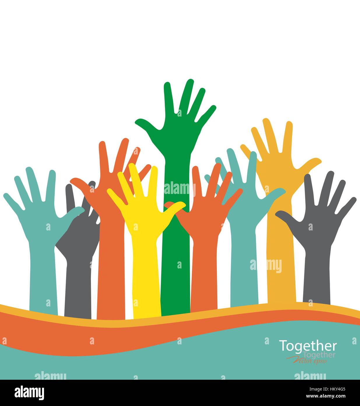 Colorful raised hands. Vector illustration Stock Vector Image & Art - Alamy