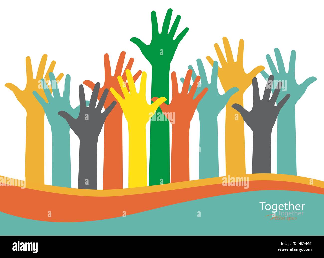 Colorful raised hands. Vector illustration Stock Vector Image & Art - Alamy