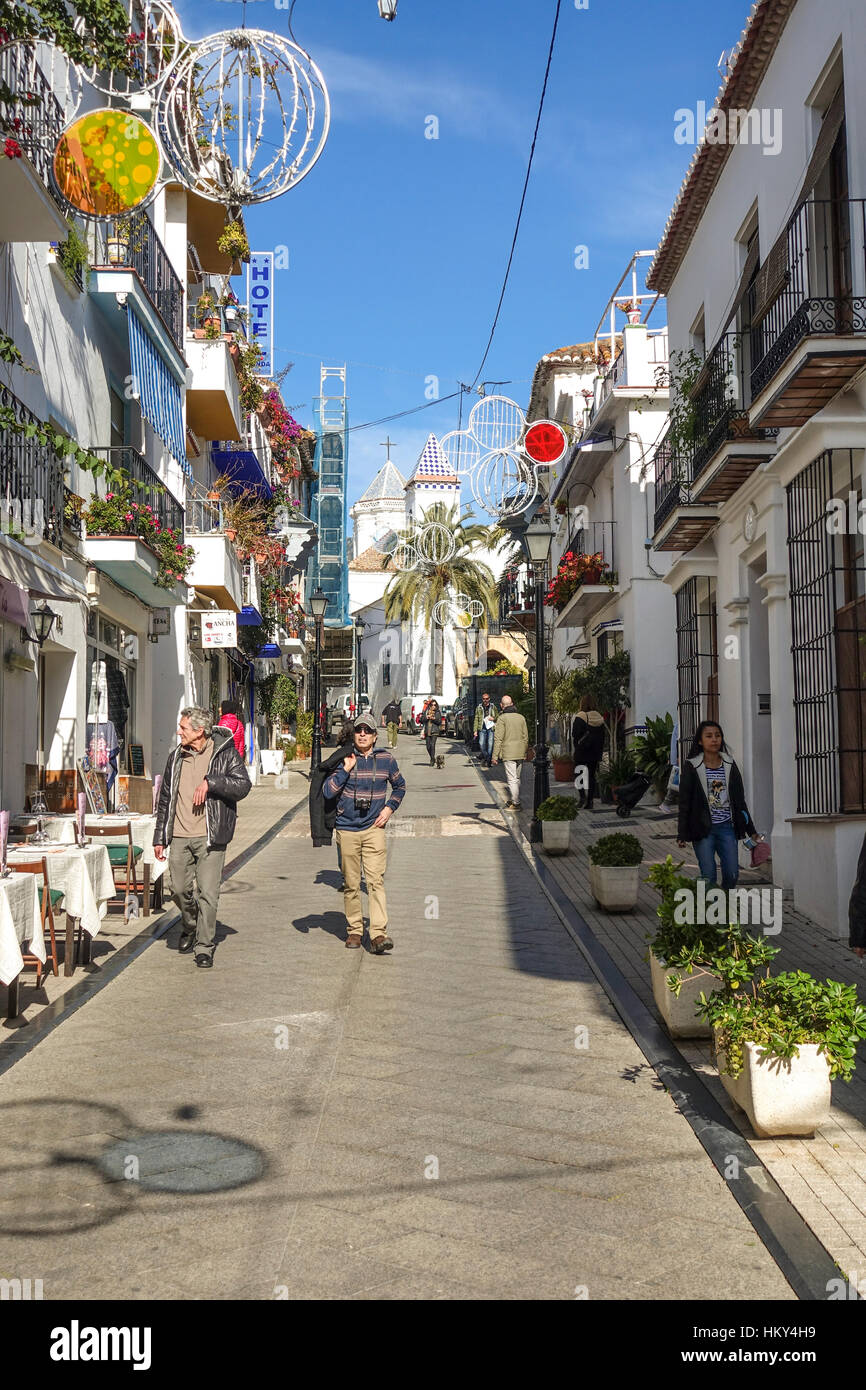 Street in Marbella old town, winter season. Andalusia, Spain Stock ...