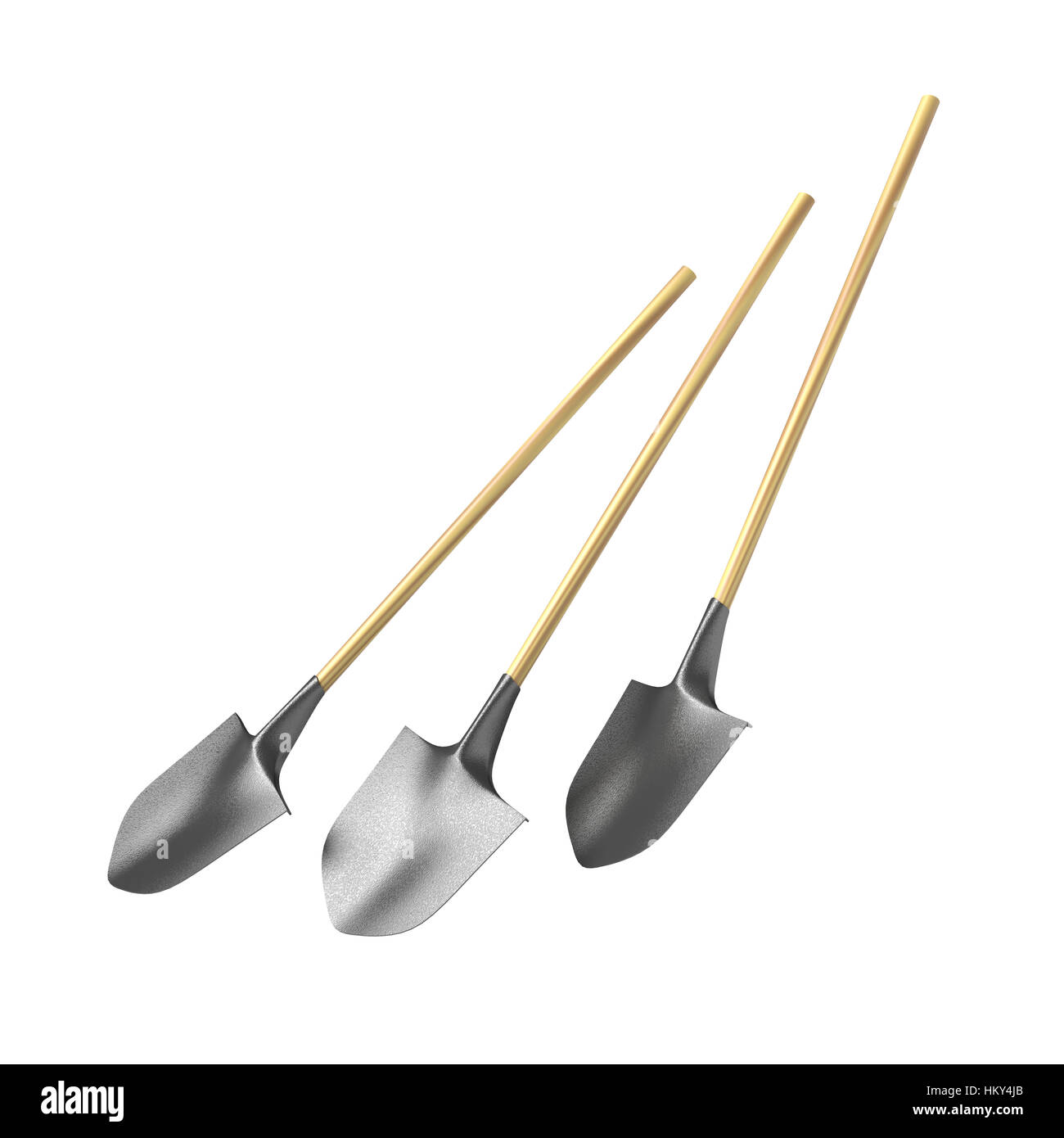 Three shovels isolated on the white background without shadows. 3D ...