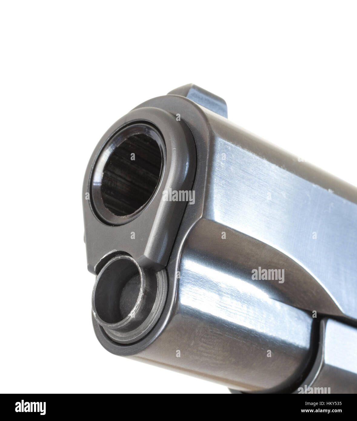 Muzzle end of a classic semi automatic pistol that is isolated Stock ...