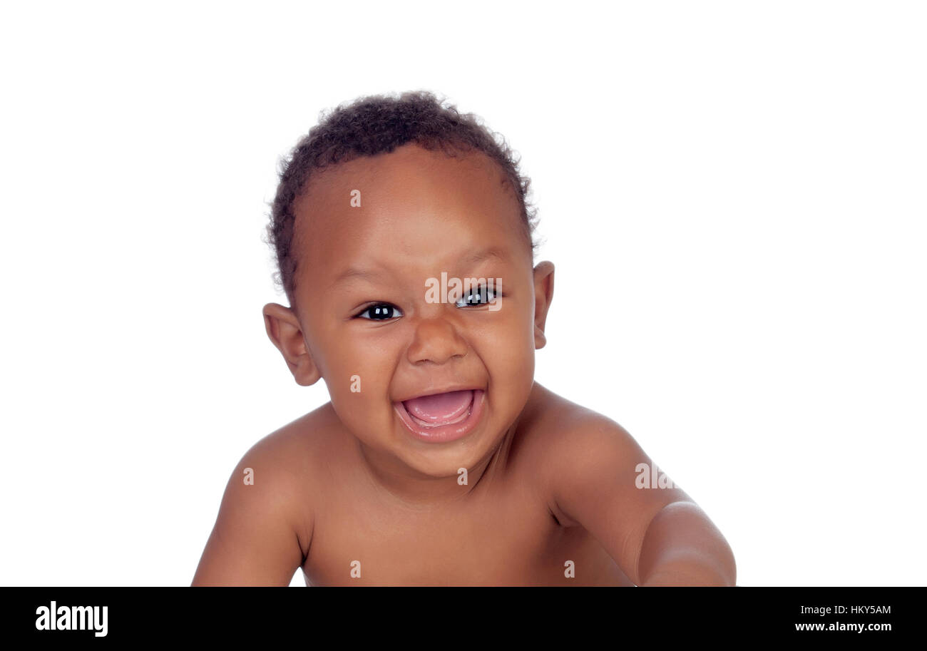 Funny and happy african baby isolated on a white background Stock Photo ...
