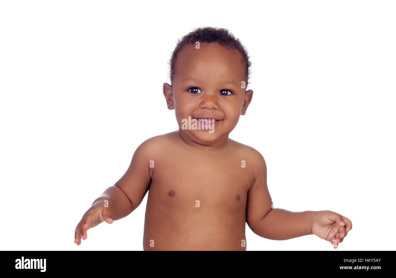 Funny and happy african baby isolated on a white background Stock Photo ...