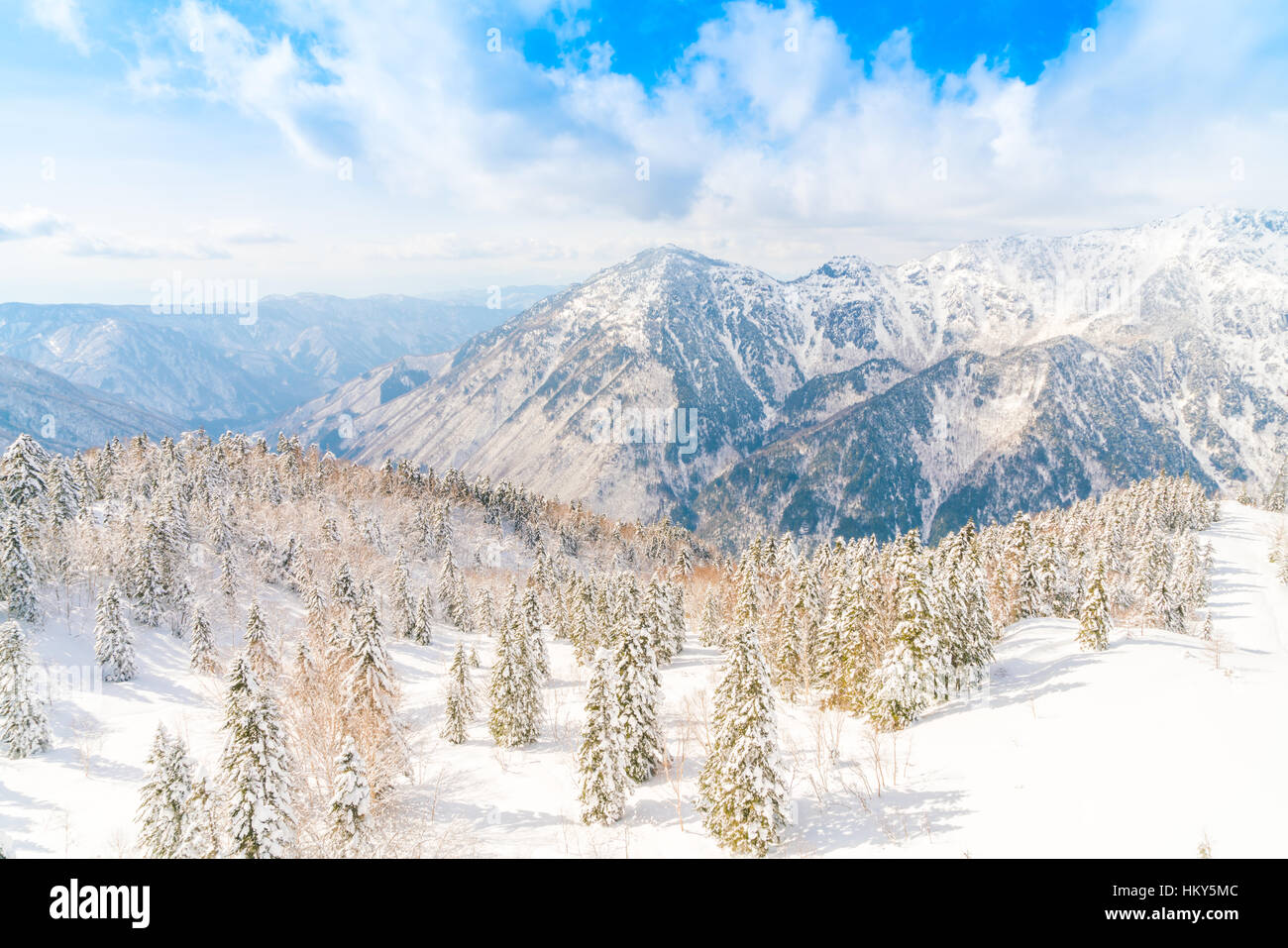 Japan Winter mountain with snow covered Stock Photo - Alamy