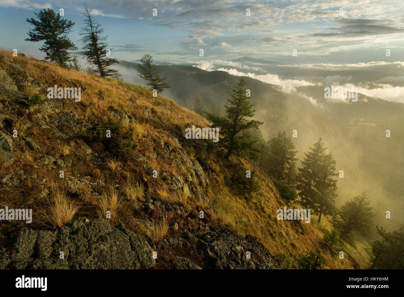 Sunset falls over the steep slopes of O'Connor Canyon in Washington's ...