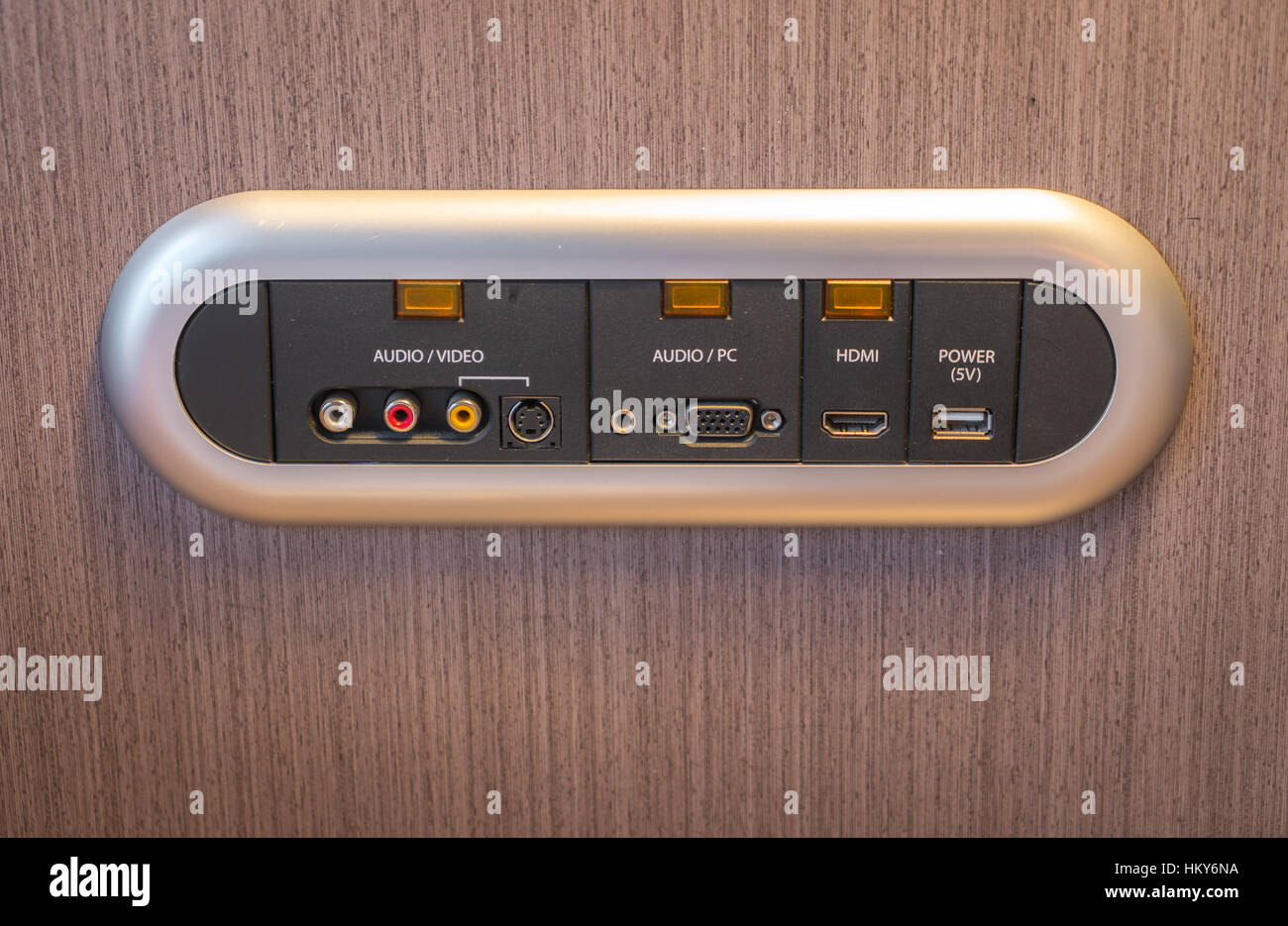 Modern TV audio video input panel on wall Stock Photo - Alamy
