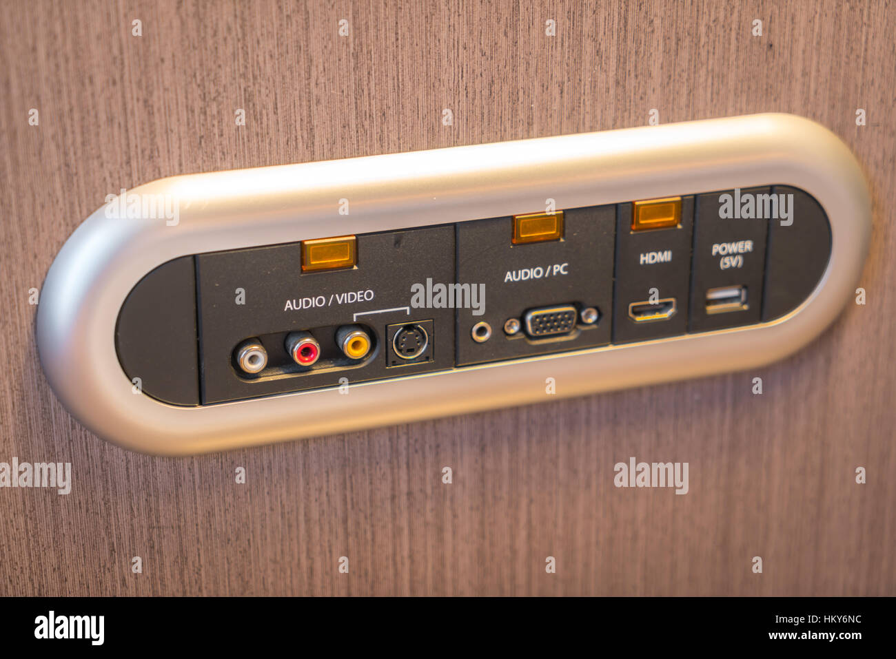 Modern TV audio video input panel on wall Stock Photo - Alamy